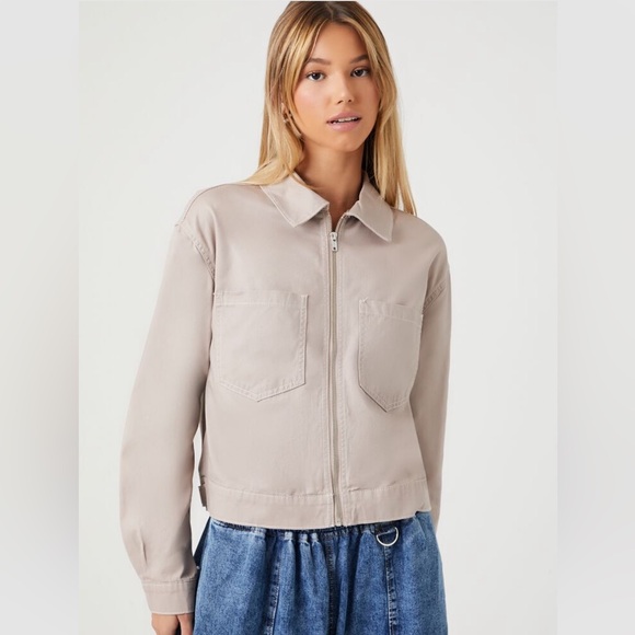 No Comment | Jackets & Coats | Twill Zipup Cropped Shacket | Poshmark